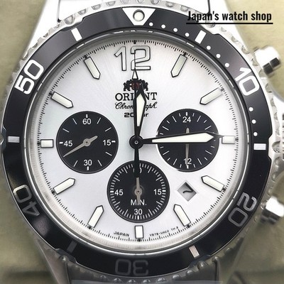 ORIENT Mako RN-TX0203S White Panda Solar Chronograph Men's Watch New in ...