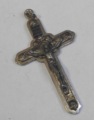 Vtg silver tone ornate rosary crucifix pendant medal INRI Italy | eBay