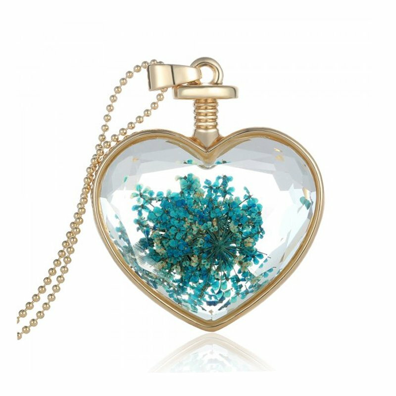 Natural Real Dried Flower Resin Glass Floating Locket Pendant Necklace ...