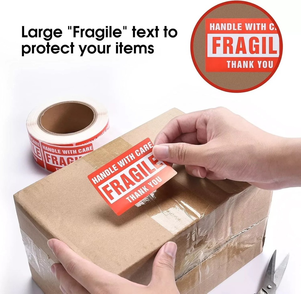 Fragile Stickers 1 Roll 500 2"x3" Fragile Label Sticker Handle with ...