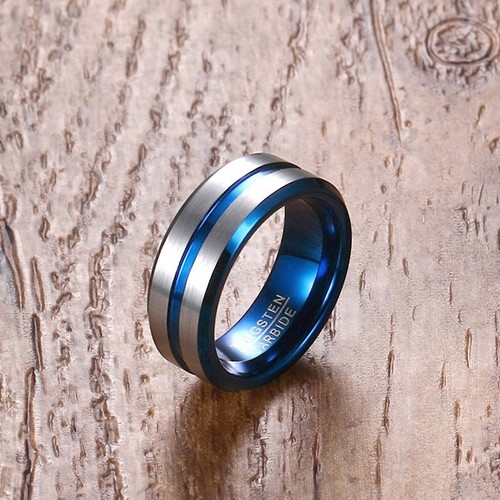 Fashion 8mm Thin Blue Line Tungsten Carbide Men Ring Band Groom Wedding ...