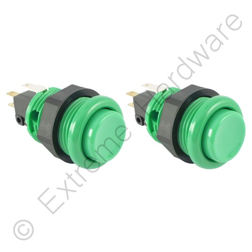 2 x Suzo Happ Ultimate 28mm Round Arcade Buttons & Microswitches (Green ...