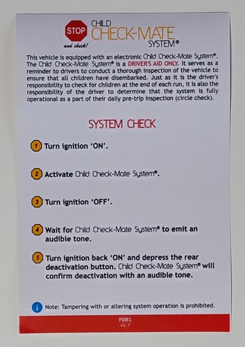 Child Check-Mate System Check Replacement Sticker Bus System Checklist ...
