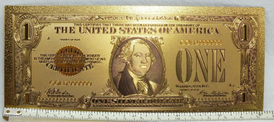 24K Gold-Plated Foil Note Currency Bill Paper Money Novelty Famous Cash ...
