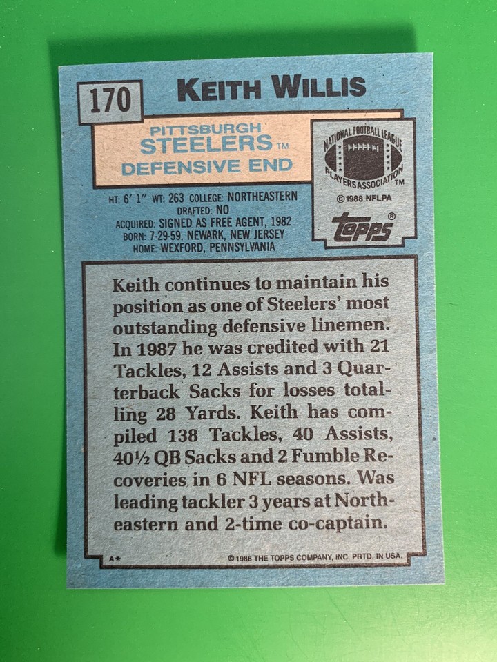 1988 Topps Keith Willis #170 Pittsburgh Steelers | eBay