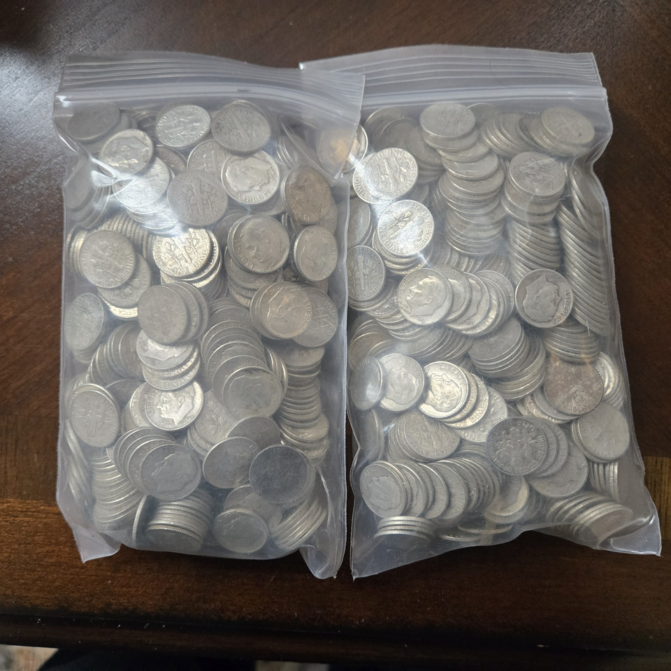 Roosevelt 90% SILVER Dimes 1000 coins lot / $100 Face Value All 1964 ...