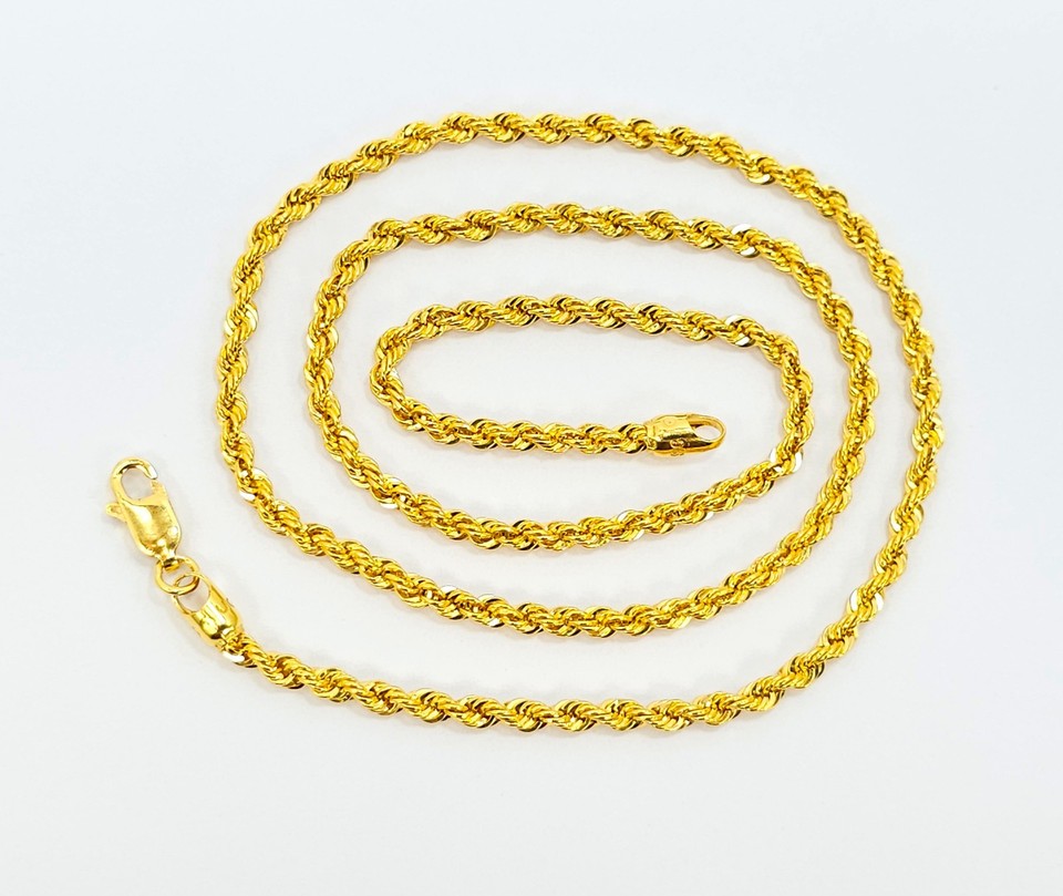 22K Gold Rope Chain Necklace 16 in Choker Hollow 2.7mm Genuine ...