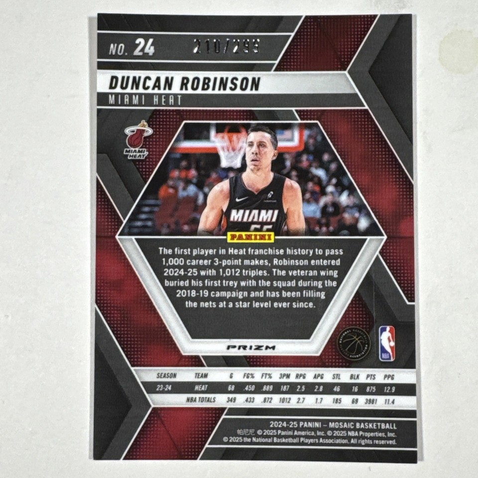 Duncan Robinson 2024-25 Panini Mosaic Red Seismic Prizm Parallel /299 ...