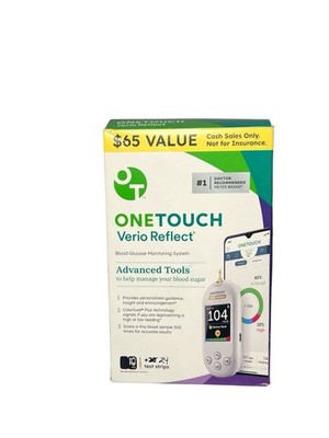 Open One Touch Verio Reflect Blood Glucose Monitor 24 Strips, 9 Sterile ...