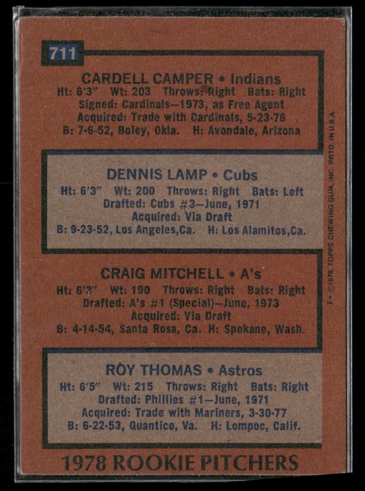 1978 Topps #711 Cardell Camper Dennis Lamp Craig Mitchell Roy Thomas | eBay