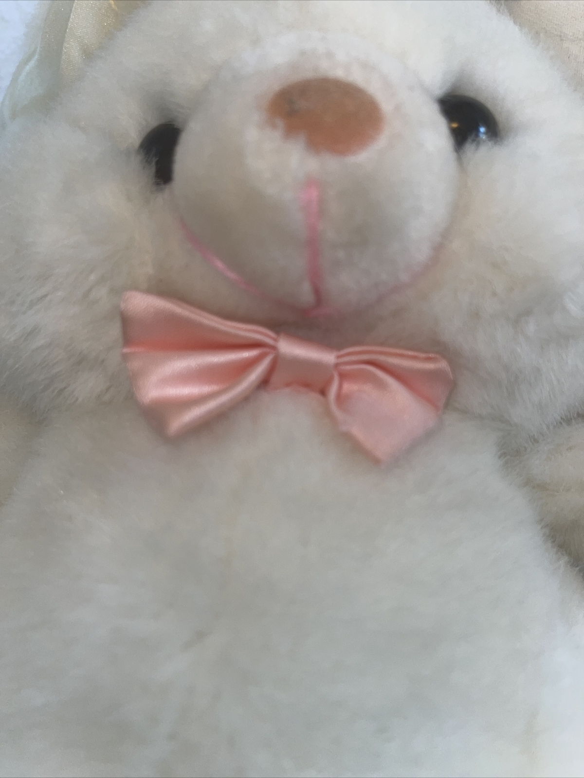 Snuggle Bunny Vintage White Easter Plush w/ Yellow Satin Ears Pink Nose ...
