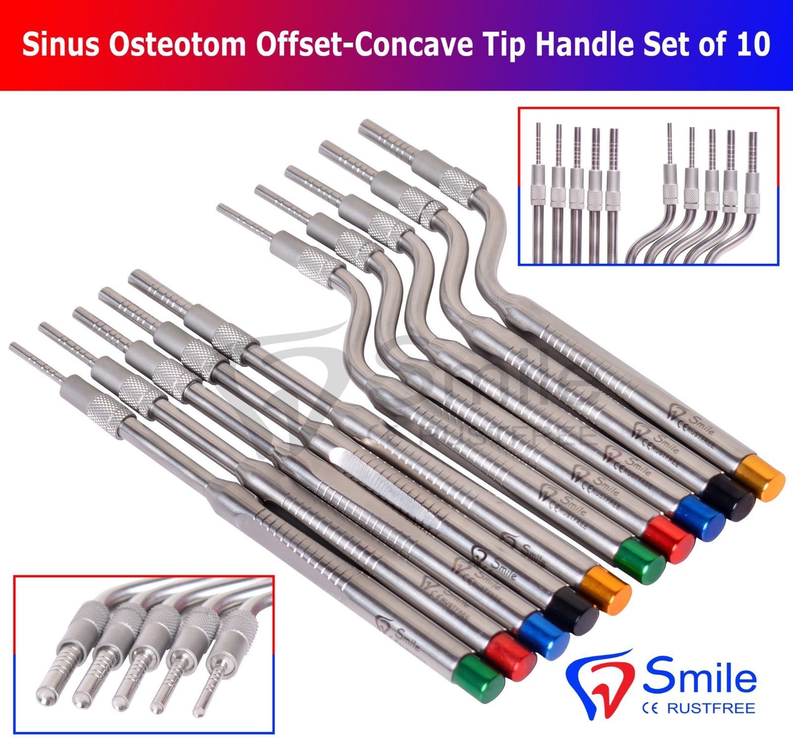 10X Sinus Lift Osteotomes Offset Concave Tip Handle Bone Graft Chisels ...
