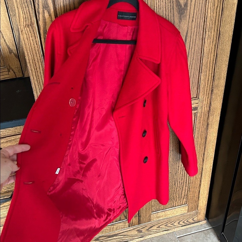 Geoffrey Beene Sport Red 100% Wool Trench Pea Long Coat Overcoat women ...