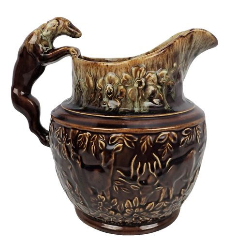 Hunt Hound Pitcher Harber Rockingham 1848 USA Brown Drip Pottery Dog ...