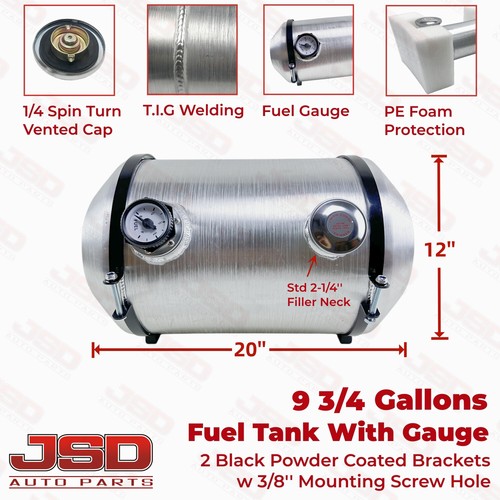 With Gauge 9.75 Gallon 12x20'' Fuel Tank 3/8 NPT Spun Aluminum End Fill ...