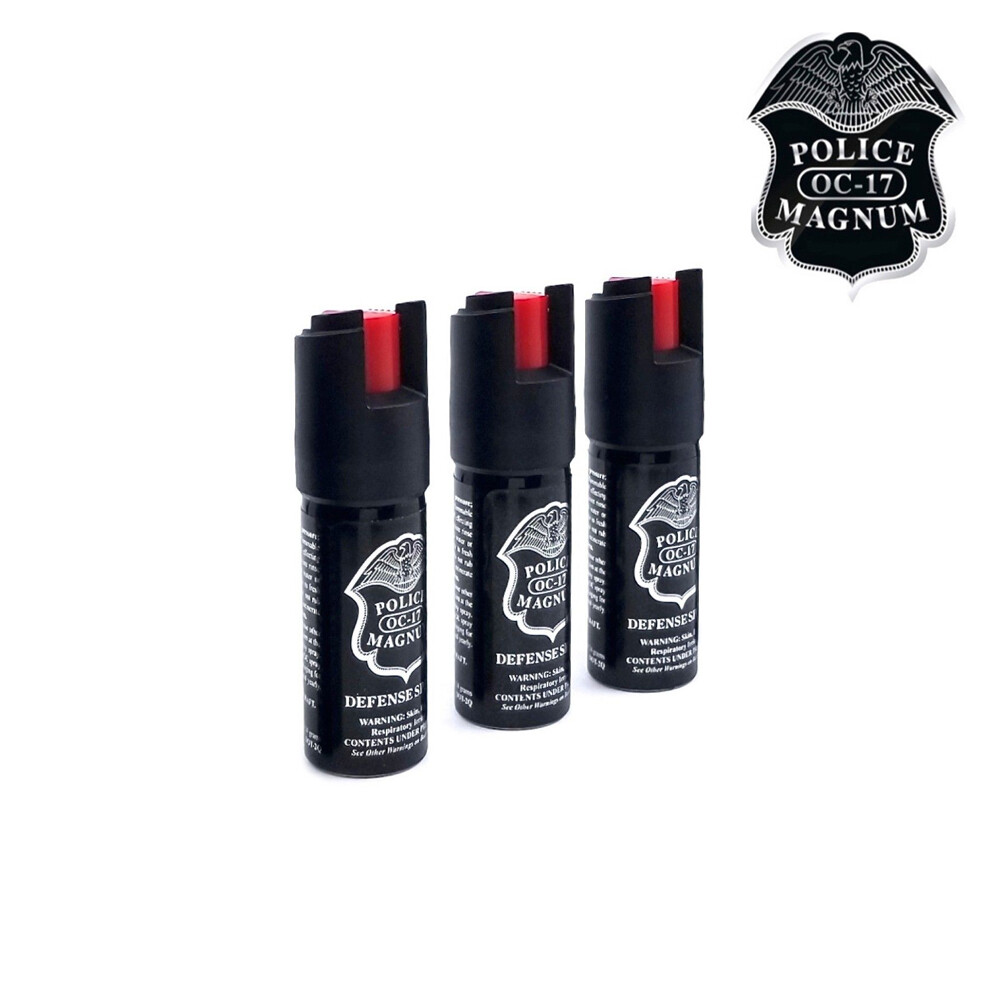 3 Pack POLICE Magnum PEPPER Spray 1/2oz OC-17 Safety lock UV Dye Self ...