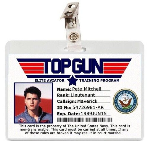 Maverick Pete Mitchell Top Gun ID Badge Card Cosplay Laminate Prop ...