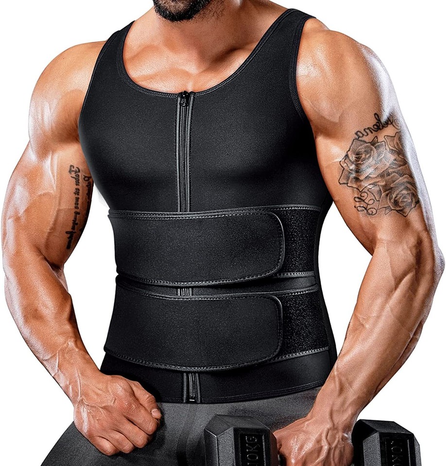 Men Sauna Vest Waist Trainer Sweat W/ Belt Body Shaper Fat Burner ...