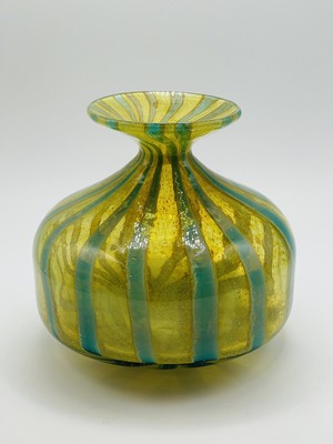 MDINA Blue Yellow Glass Vase Maltese Crysal Blue Stripe Pattern 1970s ...