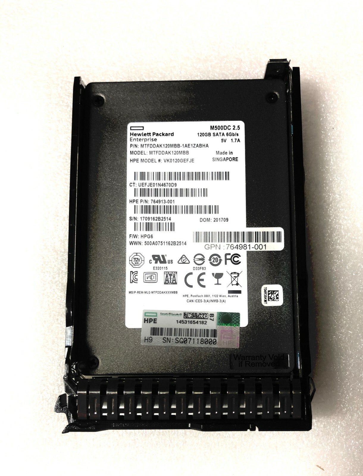 765013-001 764981-001 MTFDDAK120MBB REF HPE 120GB SATA 6G VE SFF SC M1 ...