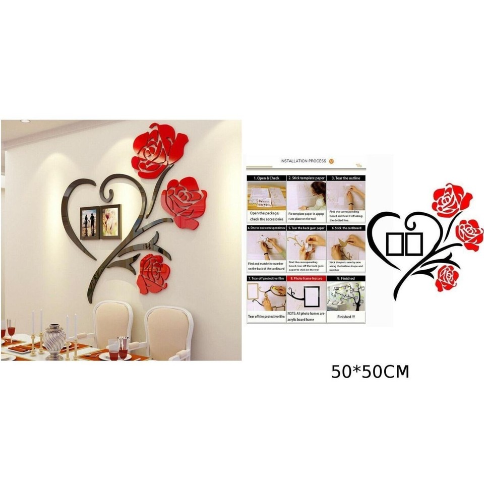 3D Wall Decals Frame Home Background Decor Love Photo Red Wall Stickers ...