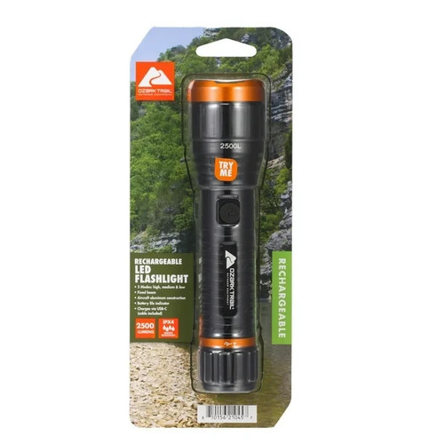 Ozark Trail 2500 Lumen Rechargeable Flashlight with USB Charging, Water ...