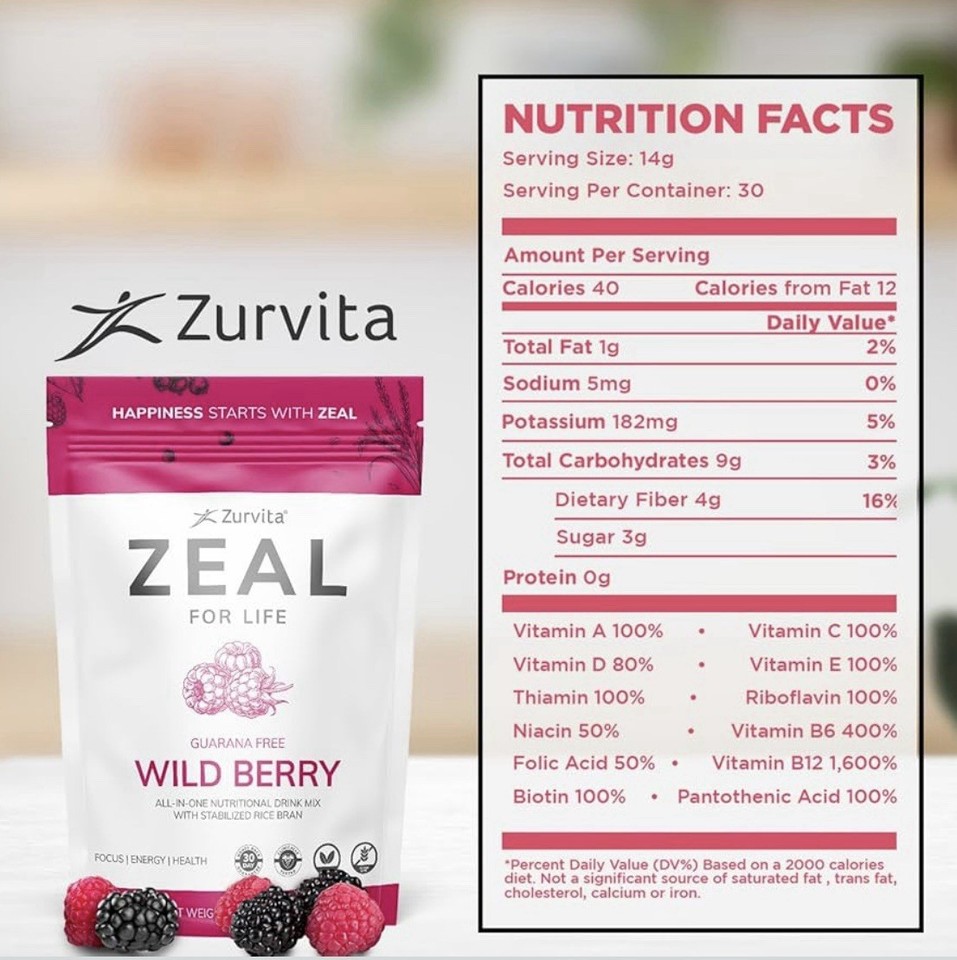 Zurvita - Zeal for Life 30-Day Wellness Bag - Wild Berry (Guarana Free ...