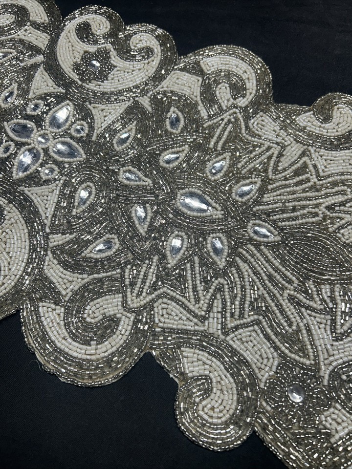 PIER 1 BEADED TABLE RUNNER SILVER & WHITE 36"x13" WEDDING HOLIDAY ...