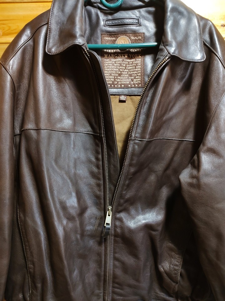 Andrew Marc/ Marc N.Y. Leather Bomber Coat. Scuff on sleeve. XL. Brown ...