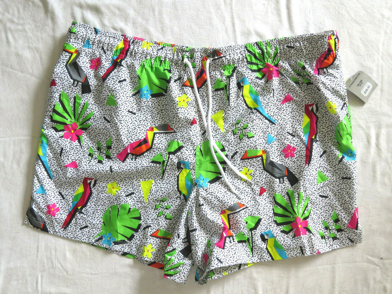 90's CRAZY Mens Black White NEON Toucan Bird Tropical Swim Trunks 3XL ...