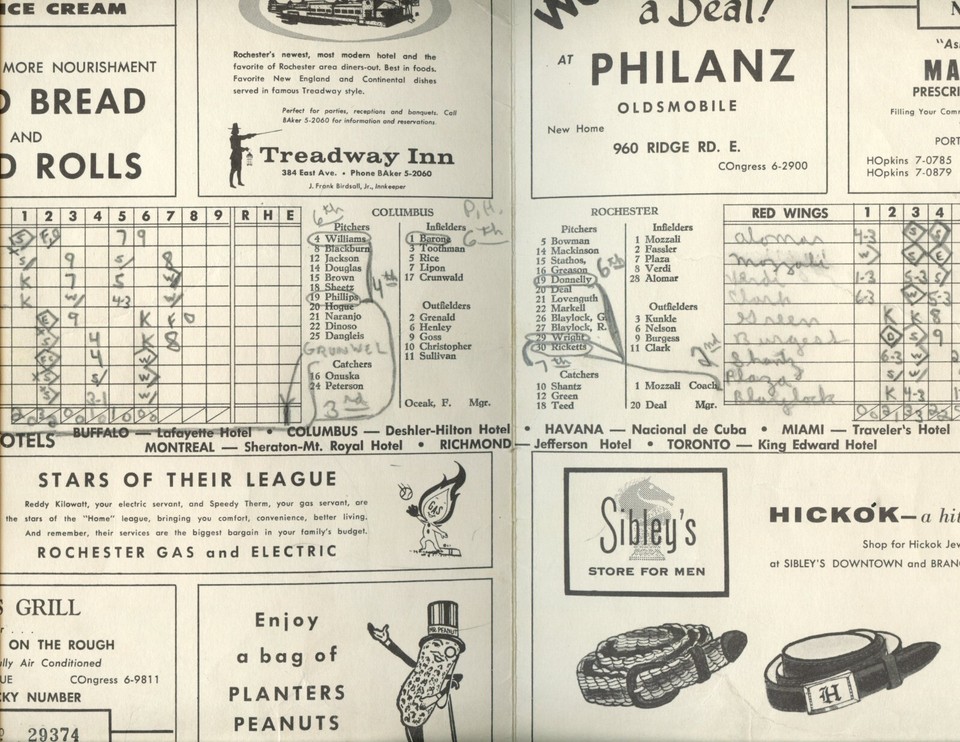 1957 Minor League Baseball Program Columbus at Rochester Red Wings VGEX ...
