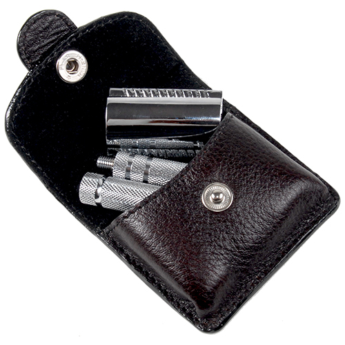 Parker Safety Razor A1R Travel Double Edge Razor- Leather Carrying Case ...