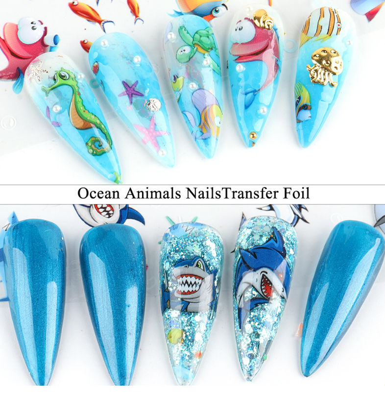 10pcs Ocean Shark Fish Star Turtle Nail Art Film Foil Transfer Decals ...
