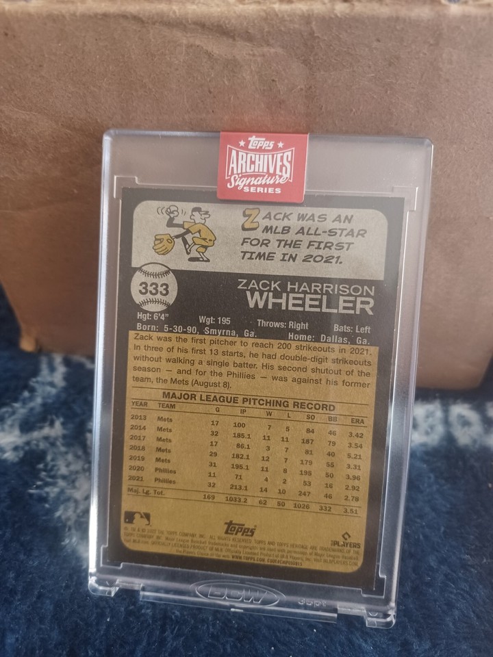 2023 topps archives signature series zach wheeler auto 08/46 baseball ...