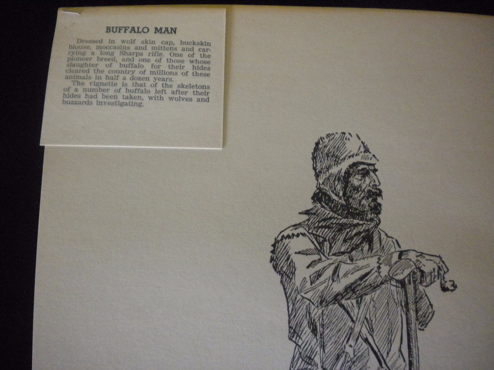 Vint. Charles Russell Black & White Sketch Print "Buffalo Man" Western ...