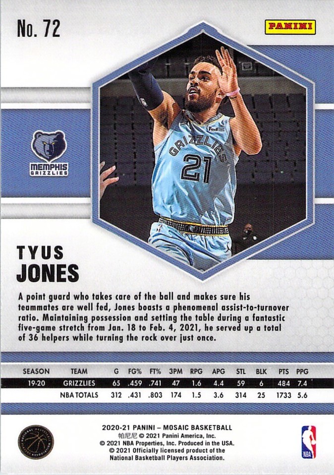 Tyus Jones 2020-21 Panini Mosaic Basketball Chrome Base Card #72 ...