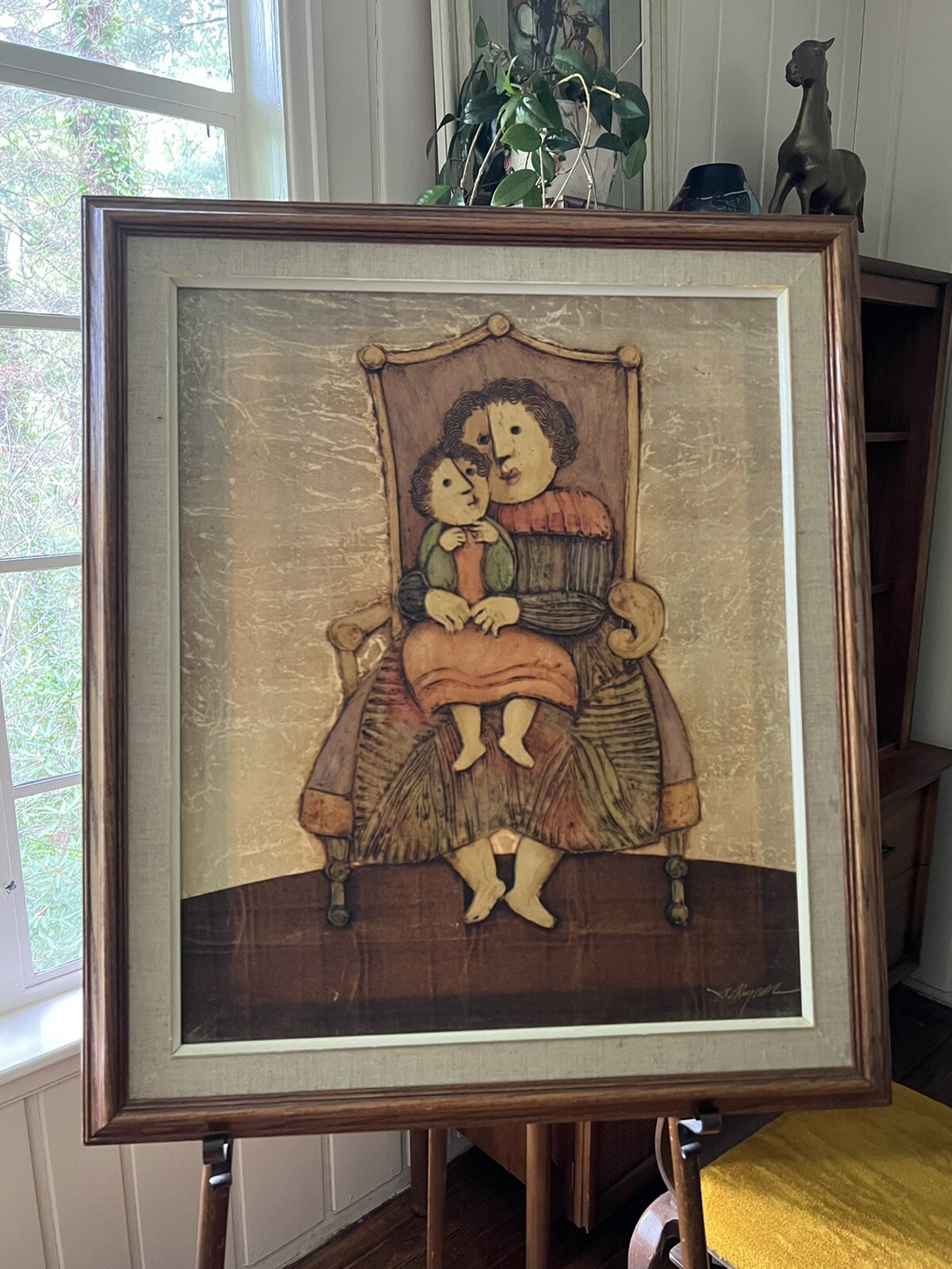 J. Roy Baz Large Original Painting of Mother and a child framed 25"x29 ...