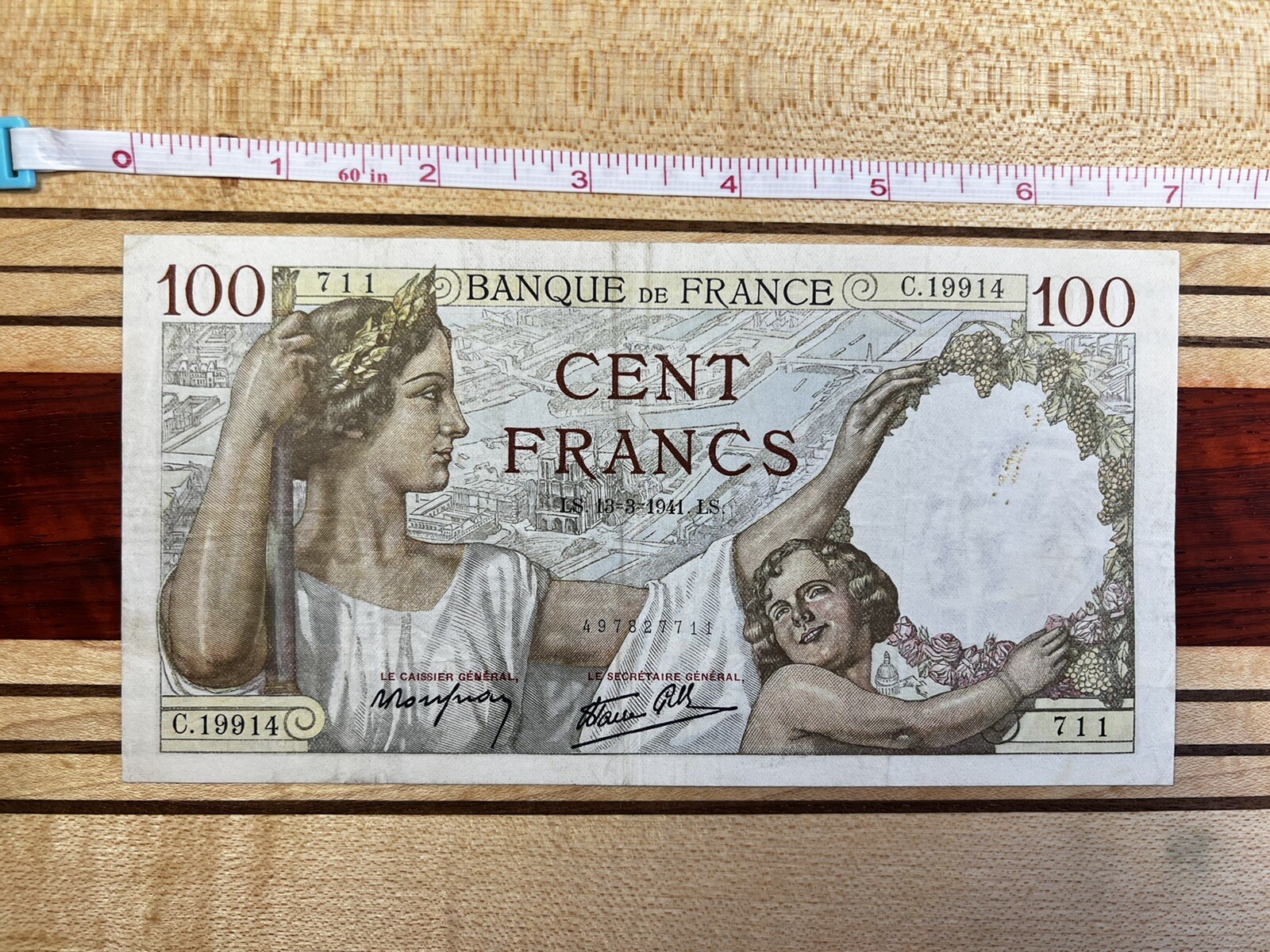 1941 France 100 Francs Banknote #94 very nice example of French ...
