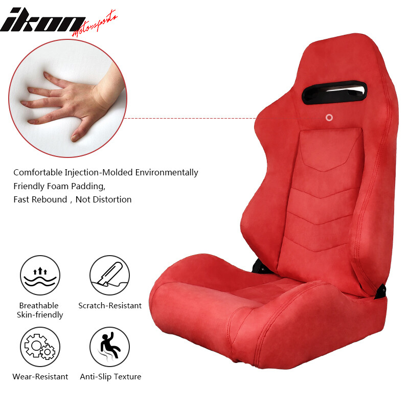 Universal Pair Reclinable Racing Seats + Dual Sliders Red Suede | eBay