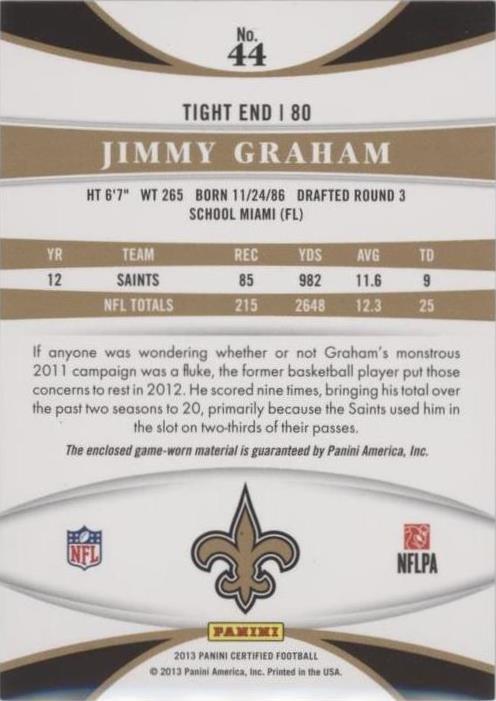 2013 Panini Certified Jimmy Graham #44 for sale | eBay