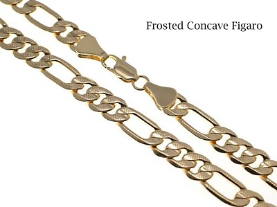 14k Gold Plated Frosted Concave Figaro link Chain Necklace / Bracelet ...