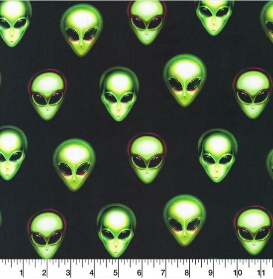BTY Kaufman Alien Invasion AREA 51 on Black Print 100% Cotton Quilt ...