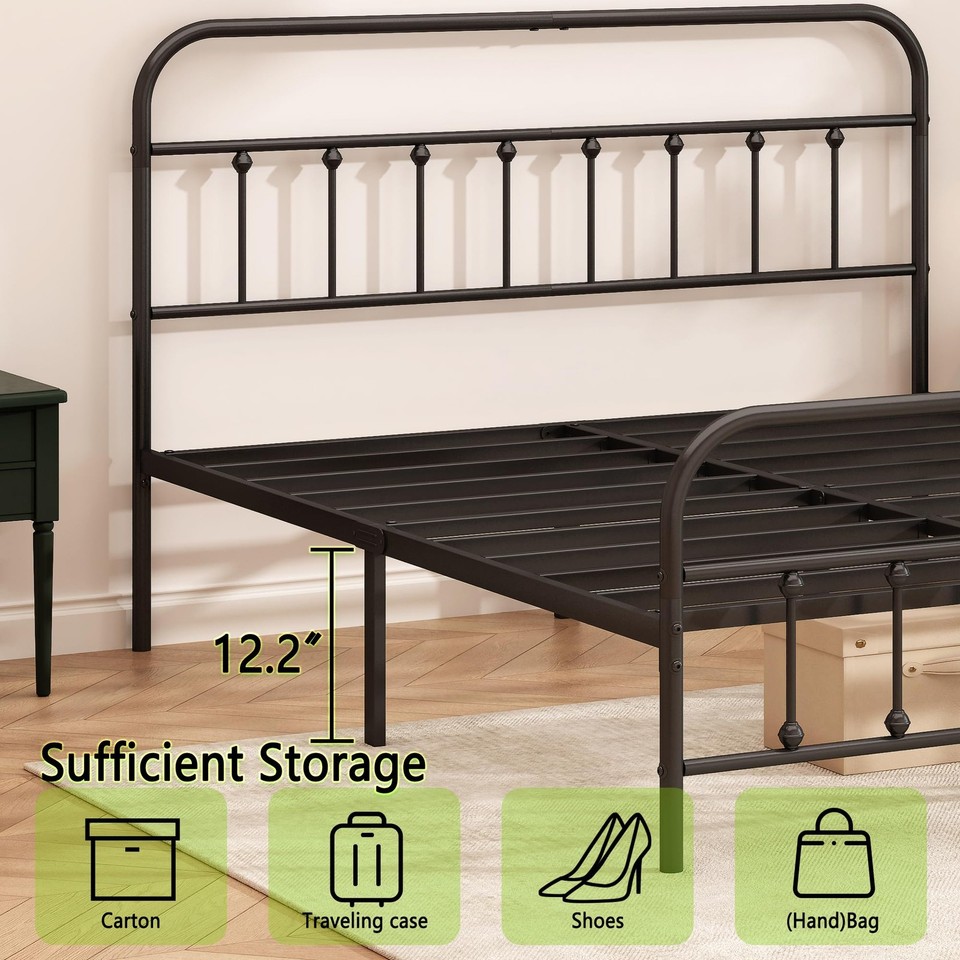 Metal Bed Frame - Structurally Stable Heavy Duty Steel Slat Supported ...