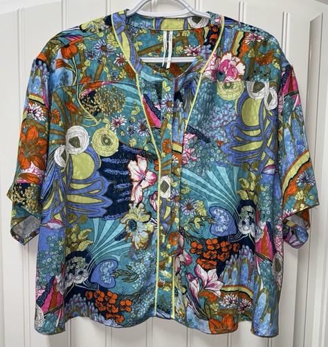 NEW NWOT WOMENS SZ MEDIUM (bust 46”) ANTHROPOLOGIE TIE NECK FLORAL ...