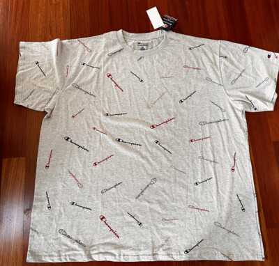 Champion Mens 3XL Gray Long All Over Print Logo Tee T Shirt Short ...