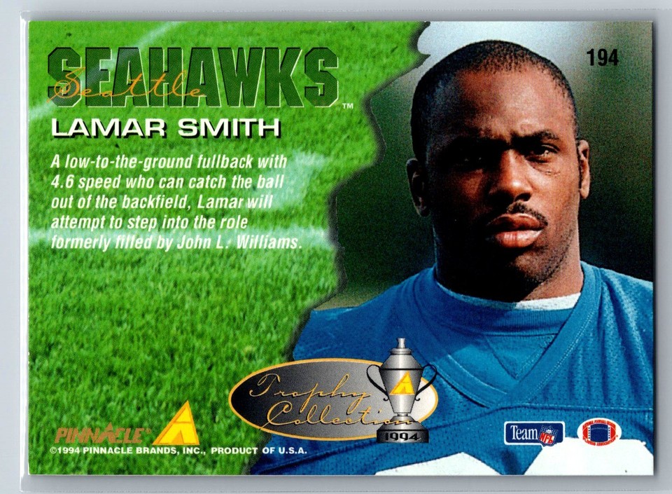 1994 Pinnacle Lamar Smith Rookie Trophy Collection Parallel Seahawks RC ...
