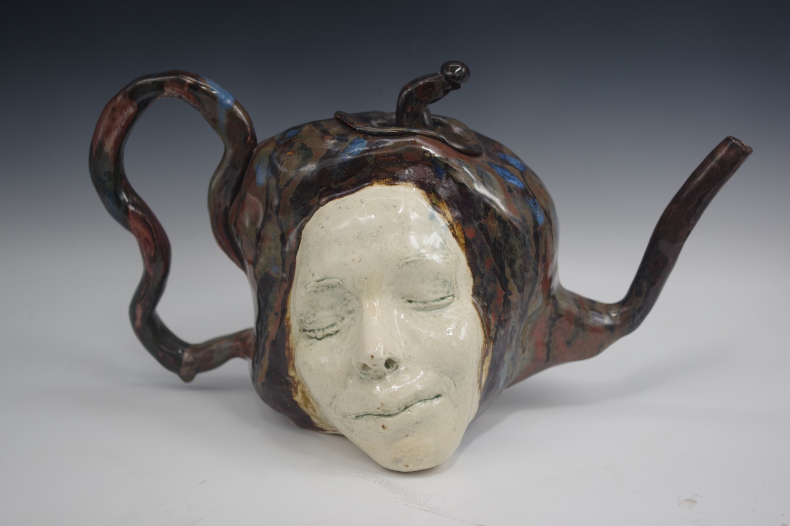 HUGE ART POTTERY FACE HEAD TEAPOT SCULPTURE SURREAL MOONFACE UNUSUAL | eBay