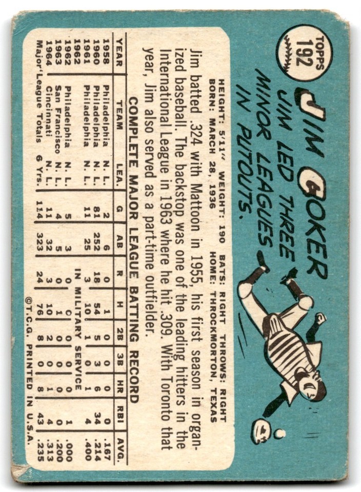 1965 Topps Jimmie Coker Baseball Cards #192 | eBay