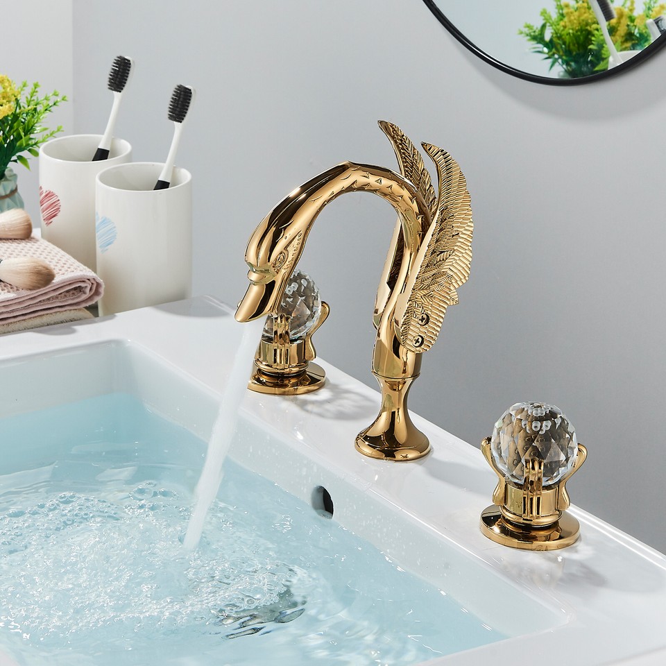 8" Widespread Swan Type Waterfall Bathroom Sink Faucet 3-Hole Basin ...
