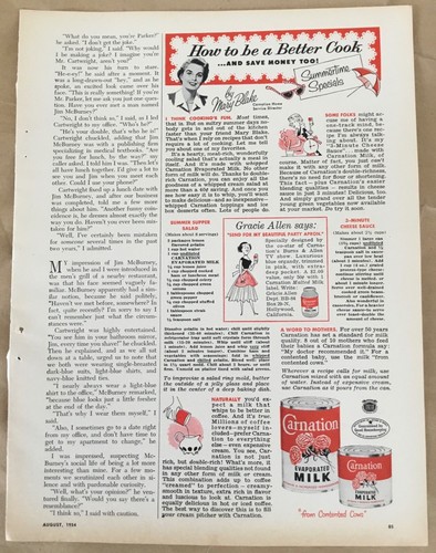 Carnation condensed milk 1954 print ad 50s vintage illus art retro Mary ...